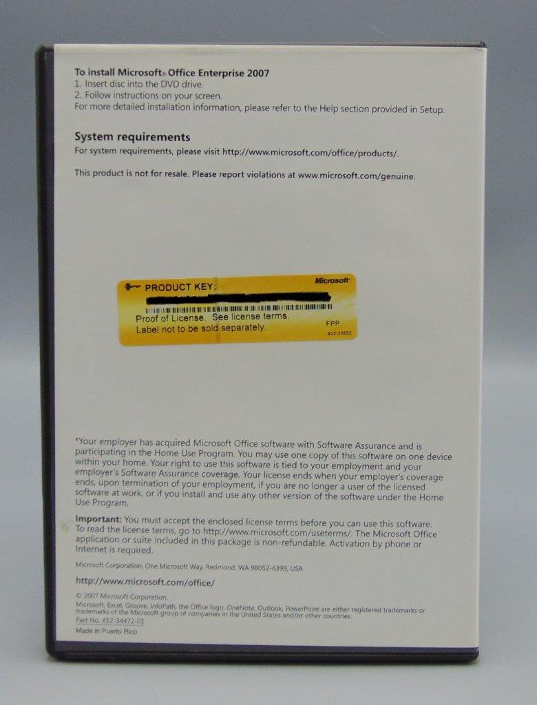 Microsoft Enterprise 2007 CD Product Key Home Use Office Software - KC ...
